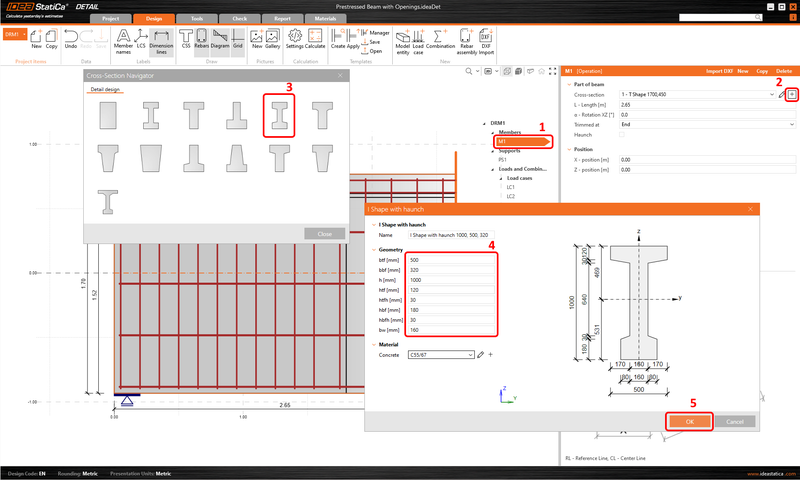 Prestressed beam with openings (EN) | IDEA StatiCa